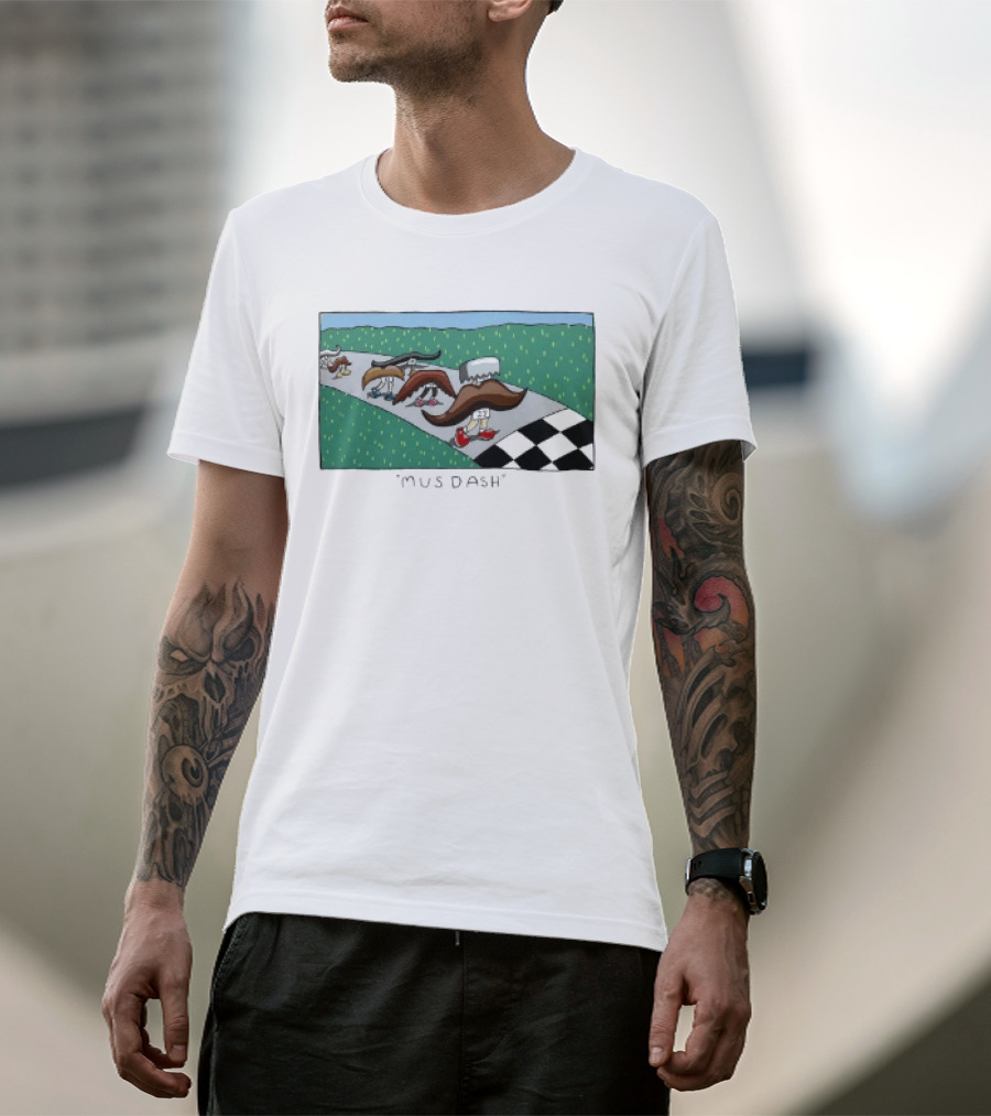 Mus Dash Mustache Race Running Pun Checkered Path Competition T-Shirt