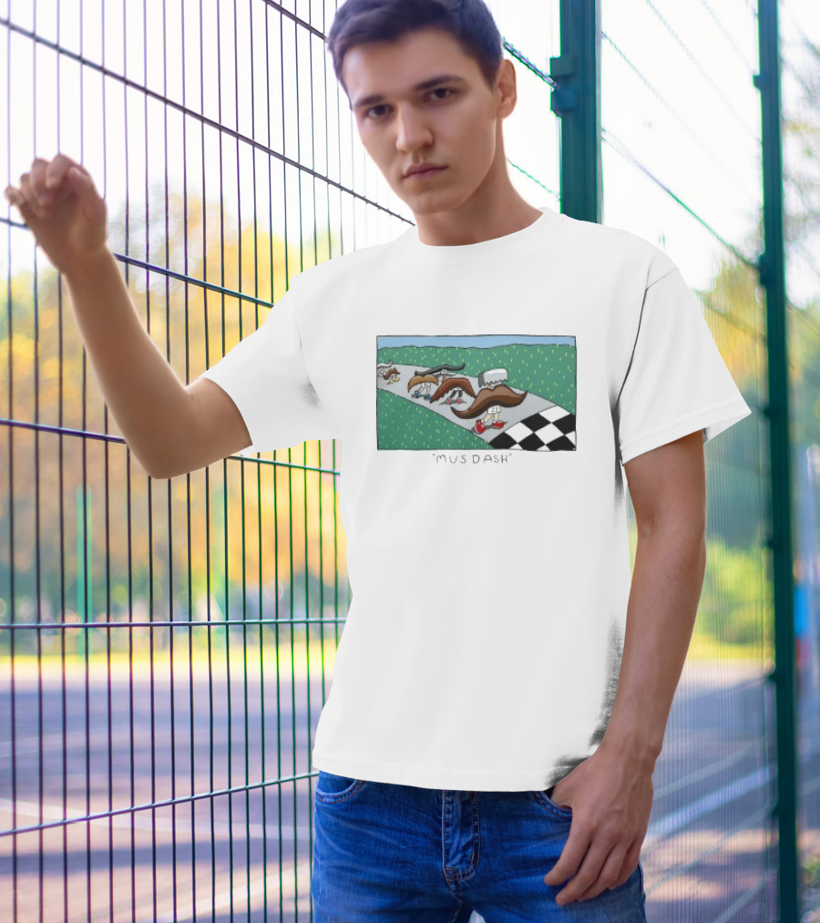 Mus Dash Mustache Race Running Pun Checkered Path Competition T-Shirt