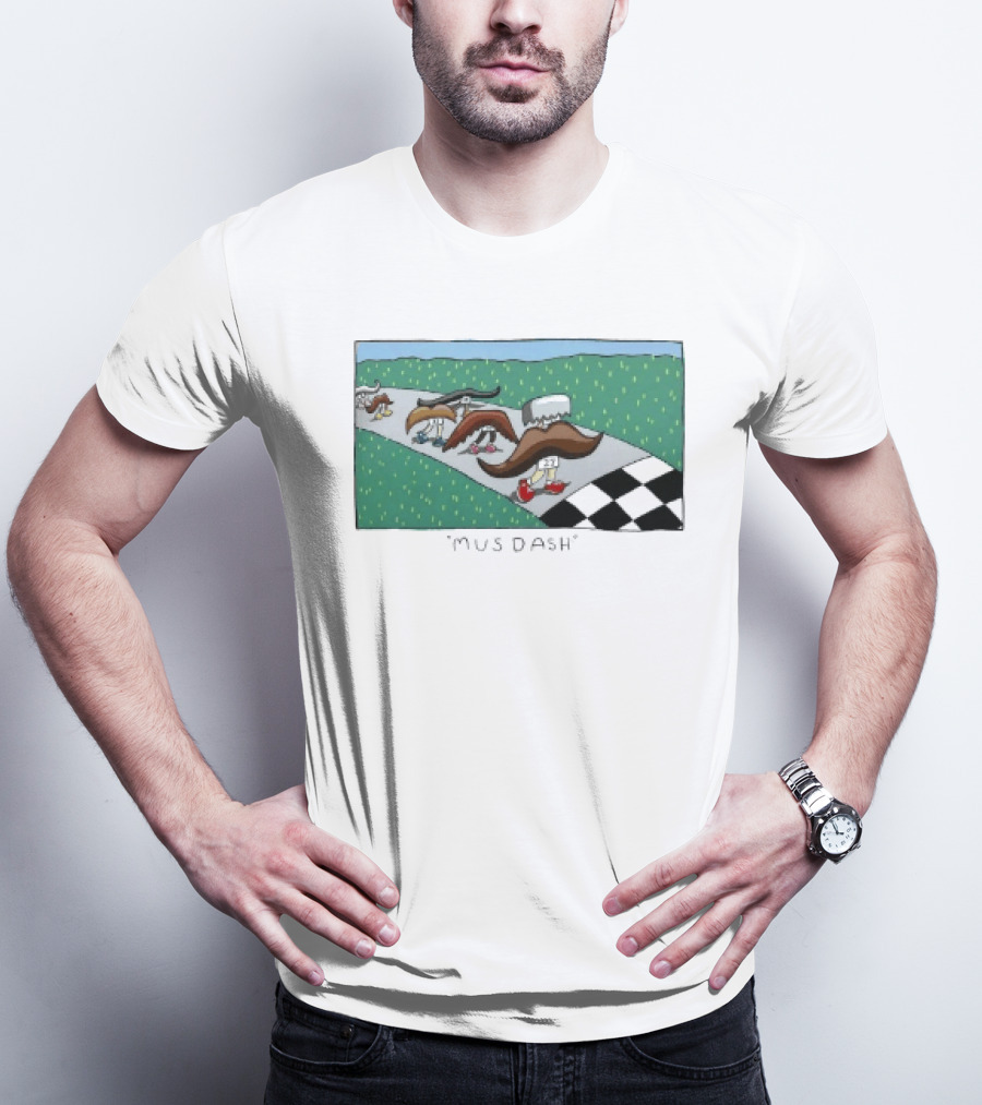 Mus Dash Mustache Race Running Pun Checkered Path Competition T-Shirt