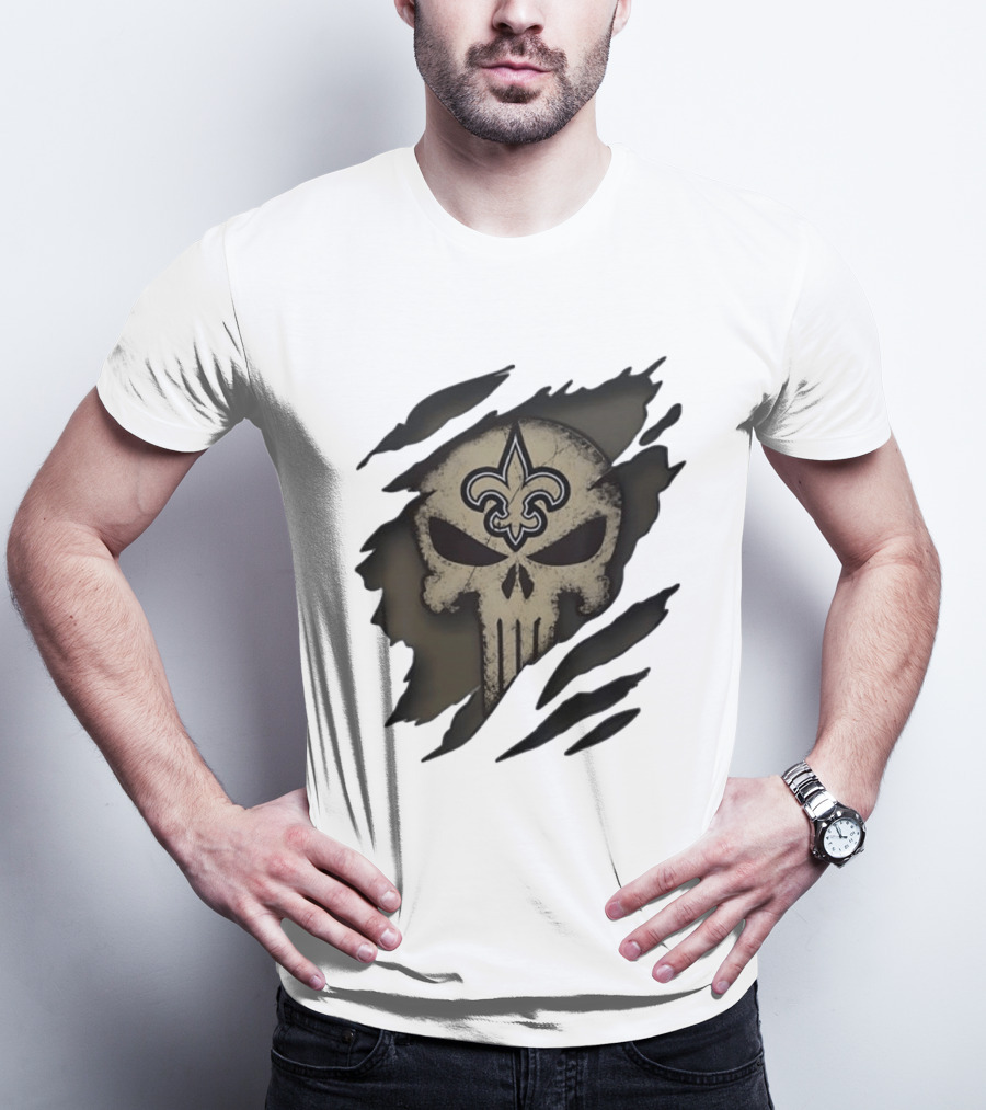 New Orleans Saints Punisher Skull Fleur De Lis Collaboration T-Shirt