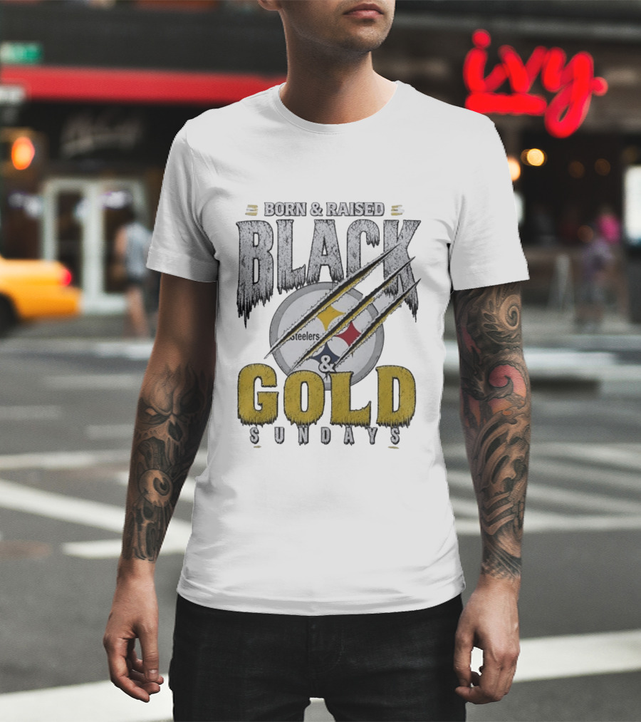 Born And Raised Pittsburgh Steelers Black Gold Sundays T-Shirt