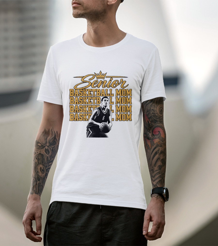Senior Basketball Mom With Player Silhouette And Crown T-Shirt