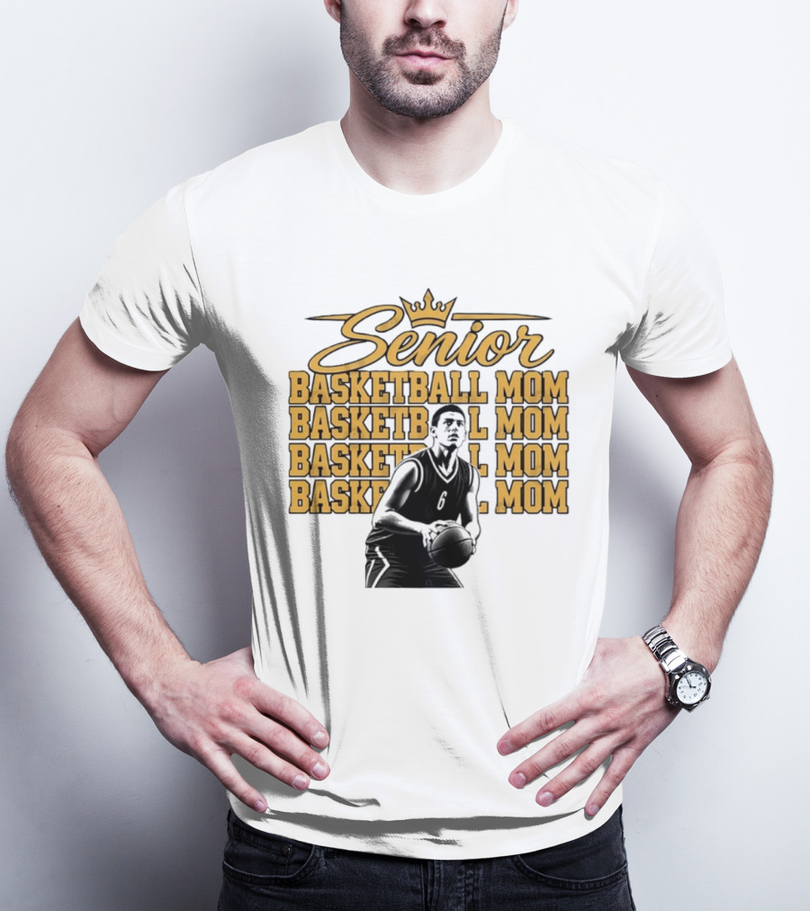 Senior Basketball Mom With Player Silhouette And Crown T-Shirt
