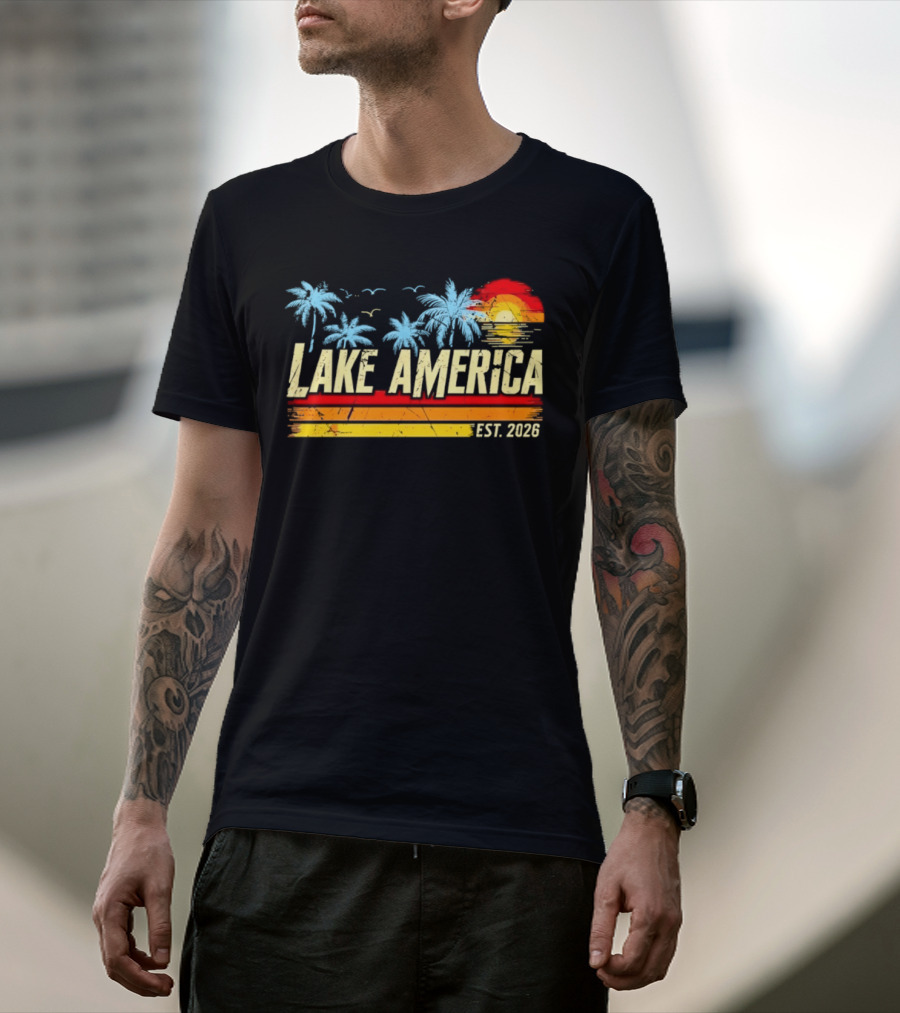 Lake America Sunset Palms Vintage Est 2026 T-Shirt