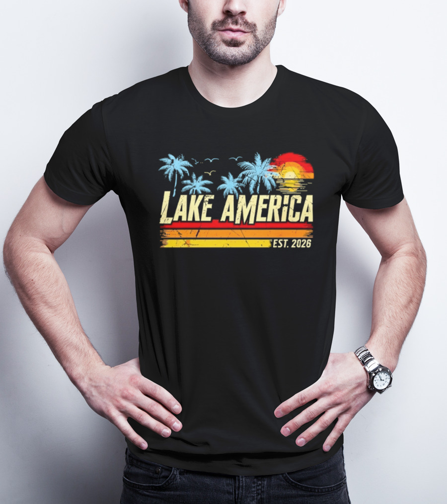 Lake America Sunset Palms Vintage Est 2026 T-Shirt