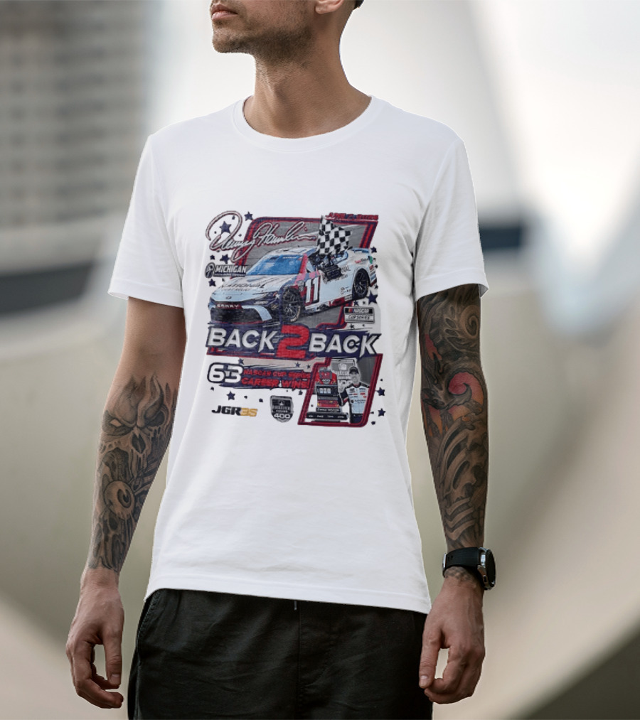 Denny Hamlin 60 NASCAR Cup Series Career Wins Back 2 Back Joe Gibbs Racing Michigan International Speedway NASCAR Cup Series Firekeepers Casino 400 T-Shirt