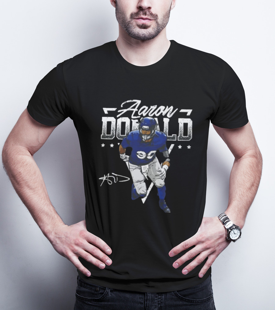 Aaron Donald Halftone Distressed Stars Player Photo T-Shirt