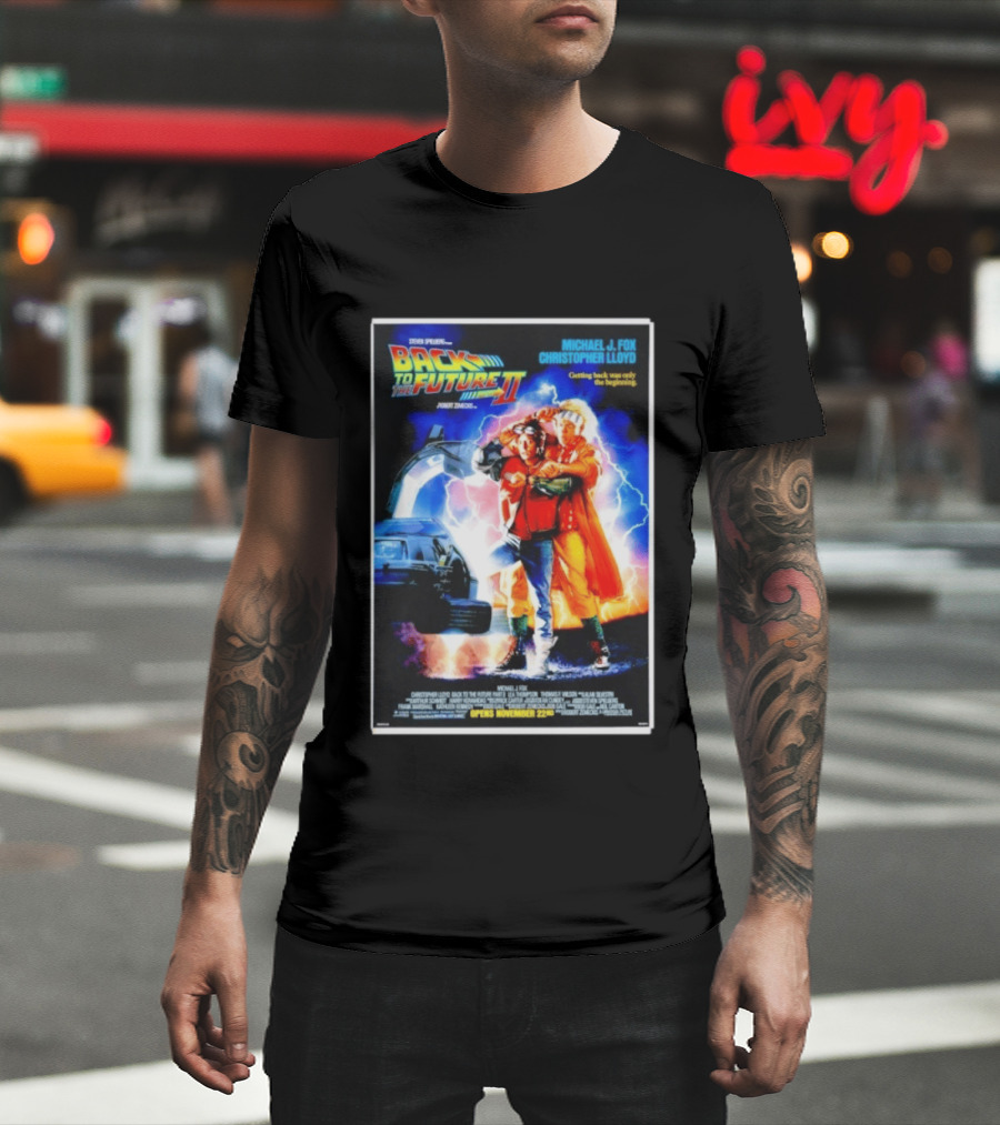 Back To The Future Part II Movie Michael J Fox Christopher Lloyd DeLorean Time Machine November 22 Spielberg T-Shirt