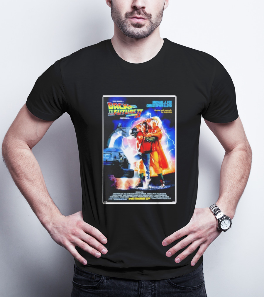 Back To The Future Part II Movie Michael J Fox Christopher Lloyd DeLorean Time Machine November 22 Spielberg T-Shirt