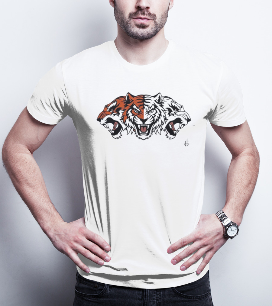 Three Headed Tiger Big Cat Fierce Roaring Trio T-Shirt