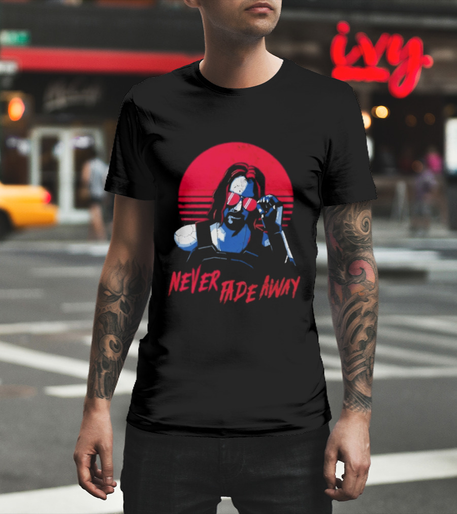 Johnny Silverhand Never Fade Away Retro Red Sun Glasses T-Shirt