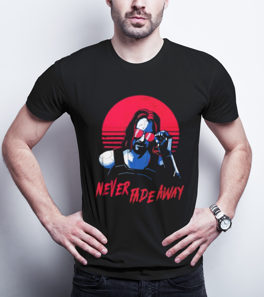Johnny Silverhand Never Fade Away Retro Red Sun Glasses T-Shirt
