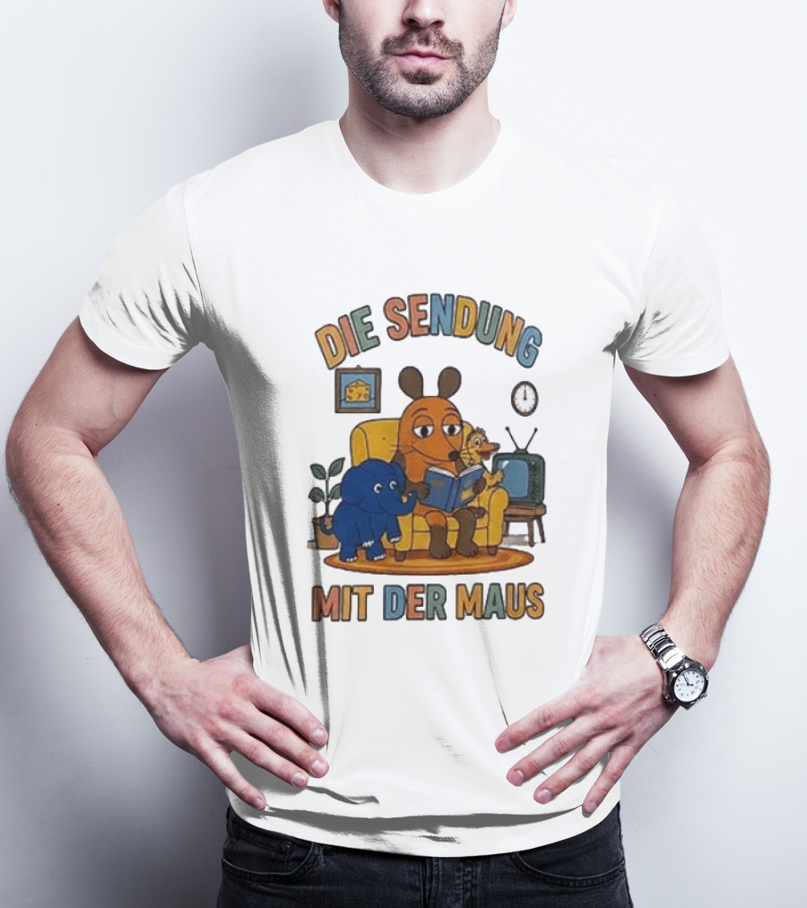 Die Sendung Mit Der Maus Cartoon Maus Ente Elefant Lesen Sitzung Wohnzimmeruhr T-Shirt