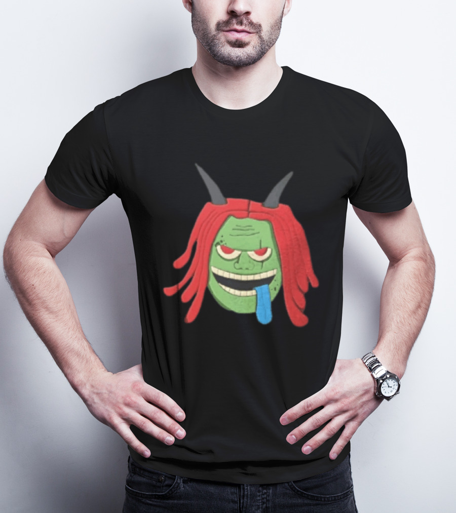 Trippie Redd Cartoon Green Devil Horns Red Hair Blue Tongue T-Shirt