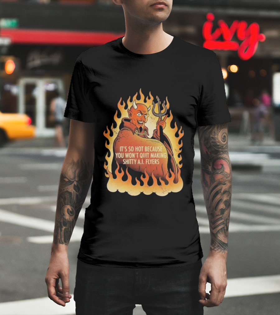 Devil It's So Hot Because You Won't Quit Making Shitty AI Flyers T-Shirt