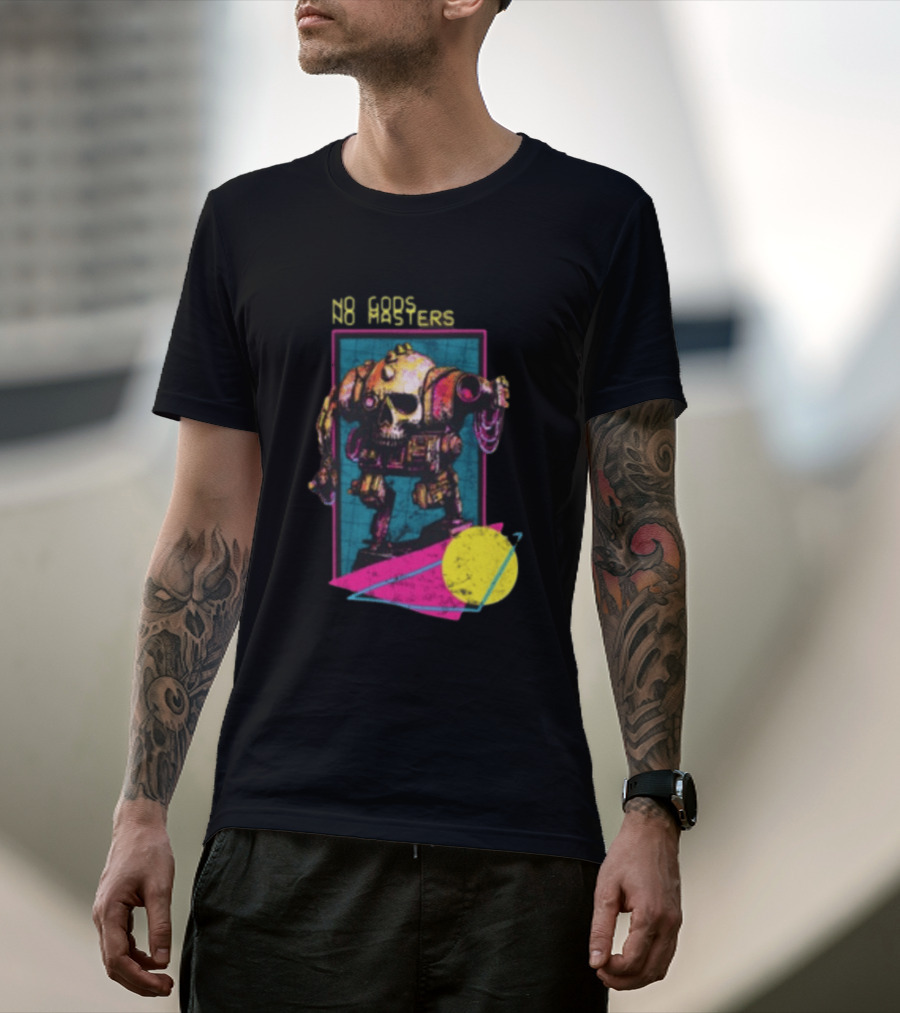 Black Magic Creative Store BMC No Gods No Masters Skull Robot T-Shirt