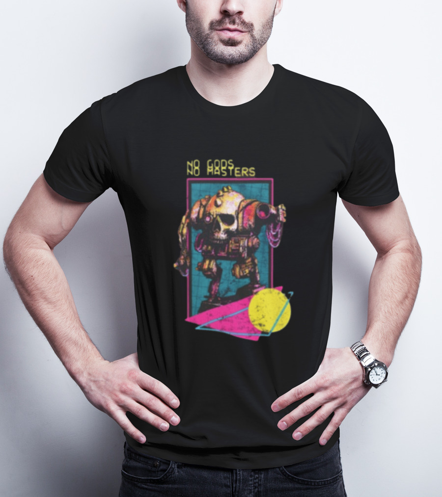 Black Magic Creative Store BMC No Gods No Masters Skull Robot T-Shirt