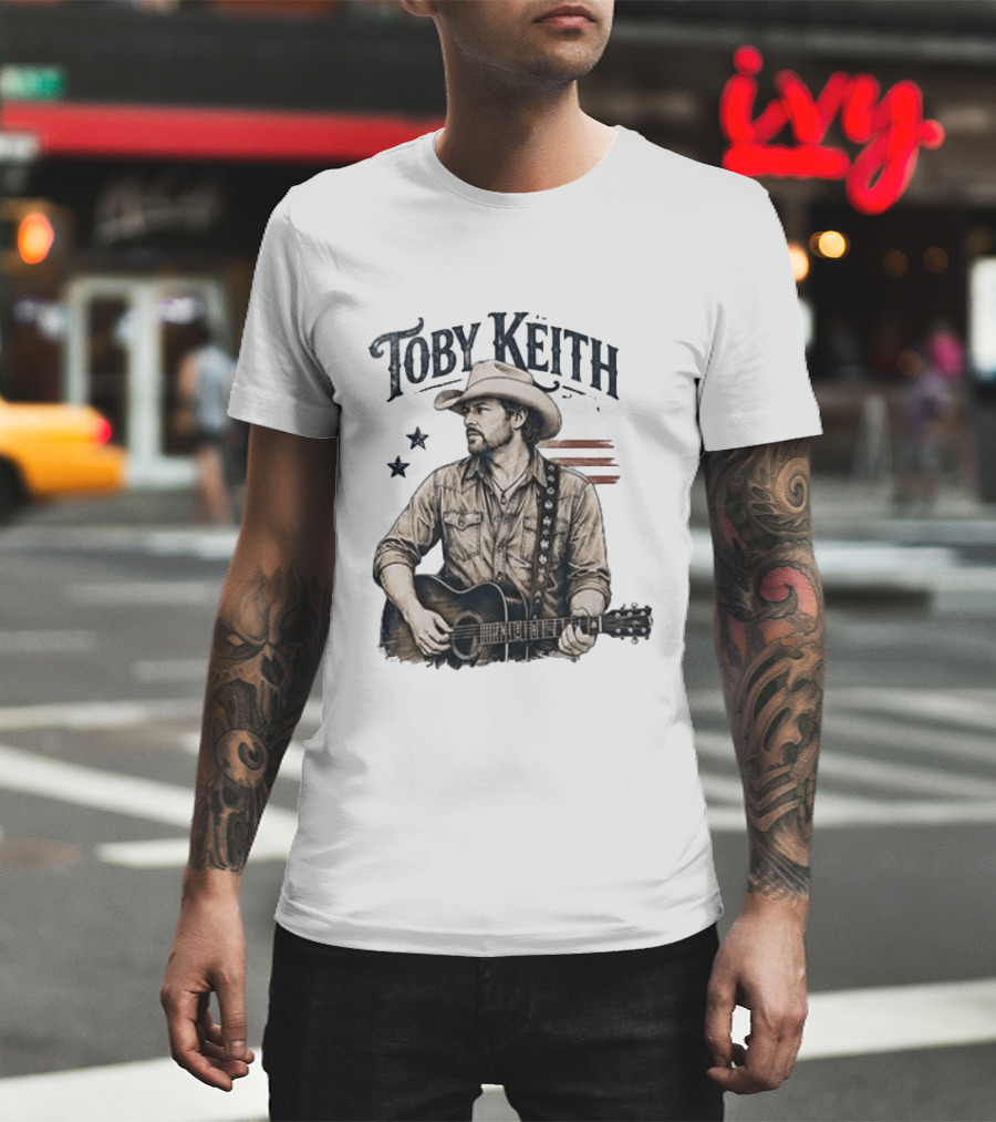 Toby Keith Raised Country Live Proud Guitar Cowboy Hat Stars Stripes T-Shirt