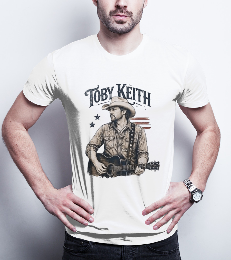 Toby Keith Raised Country Live Proud Guitar Cowboy Hat Stars Stripes T-Shirt