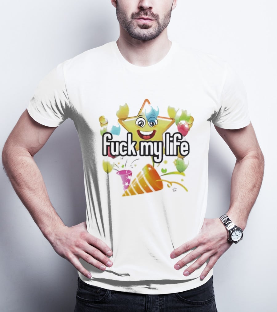 Fuck My Life Star Happy Face Color Splash T-Shirt