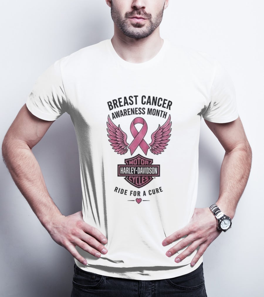 Breast Cancer Awareness Month Harley Davidson Motor Cycles Pink Ribbon Ride For A Cure T-Shirt