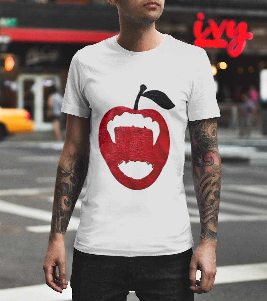 Red Apple Vampire Fangs Halloween Cutout T-Shirt