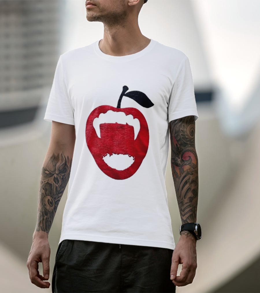Red Apple Vampire Fangs Halloween Cutout T-Shirt