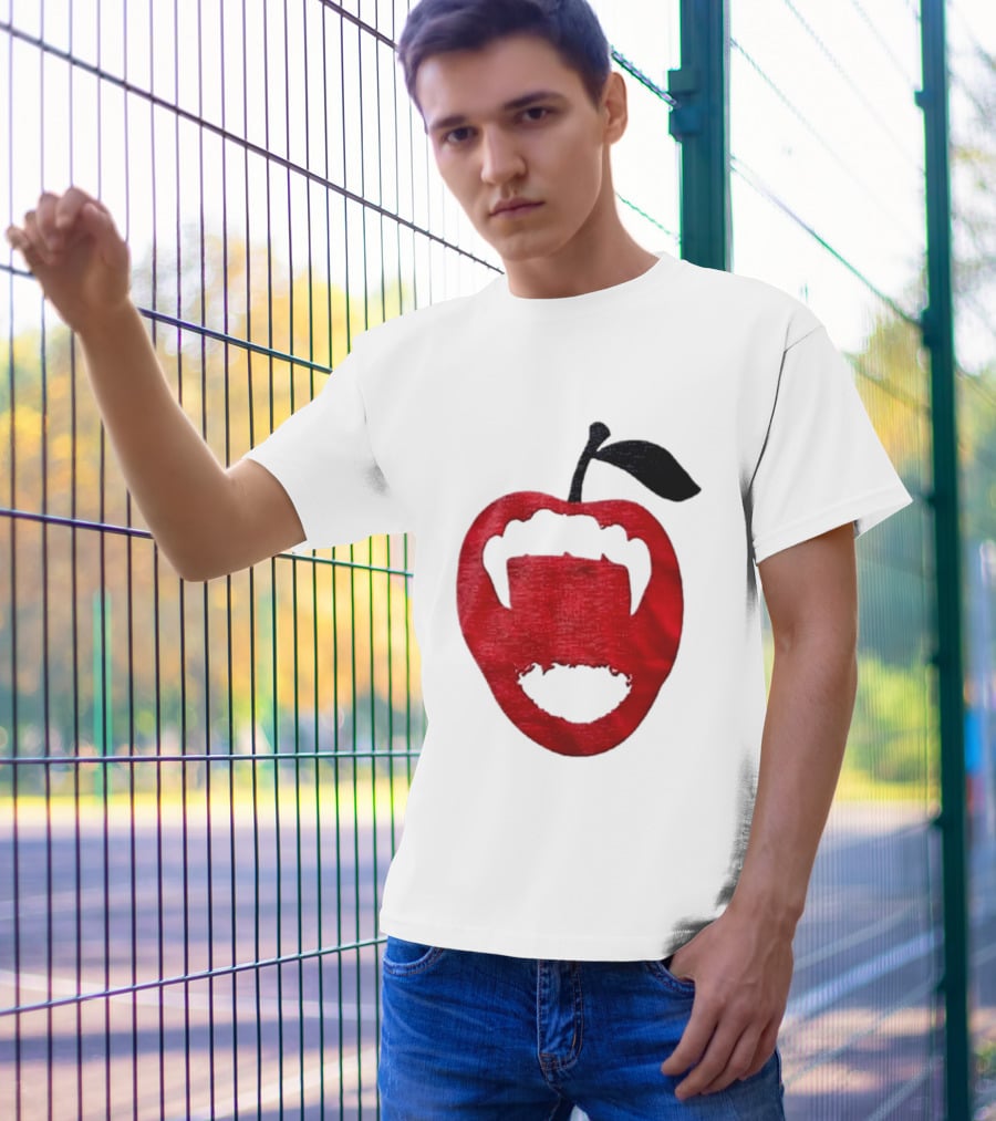Red Apple Vampire Fangs Halloween Cutout T-Shirt