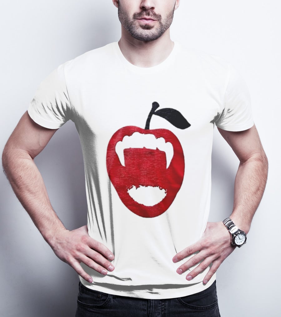 Red Apple Vampire Fangs Halloween Cutout T-Shirt
