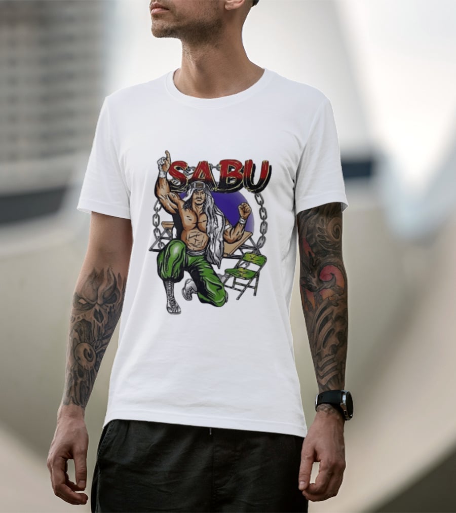 Sabu ECW Wrestling Terry Brunk Character Illustration With Chairs And Chains T-Shirt