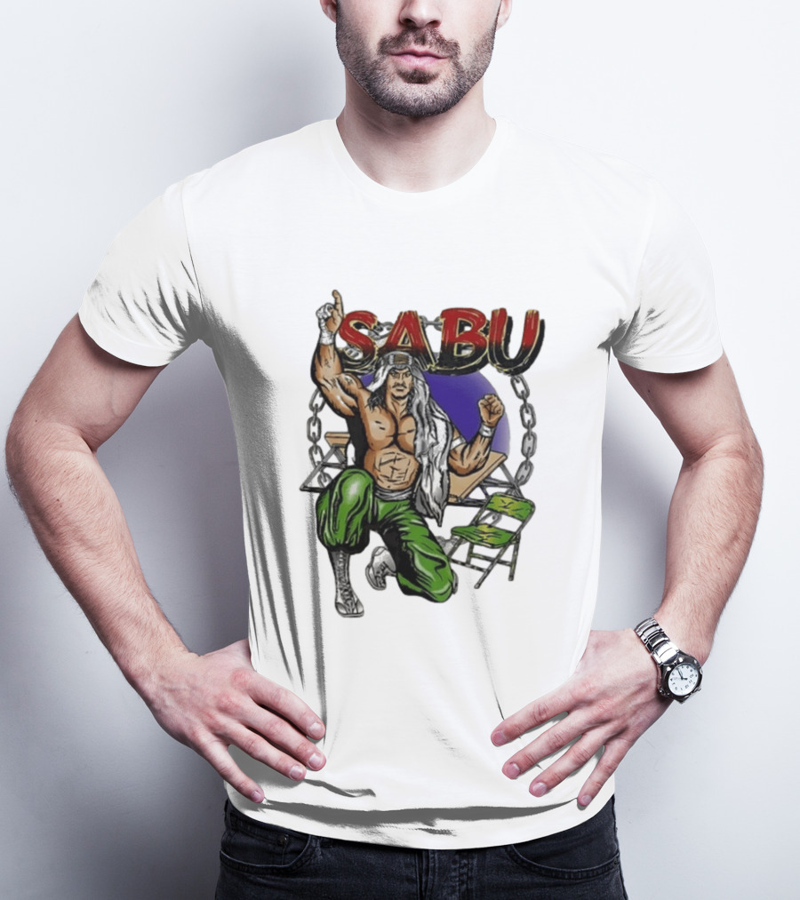 Sabu ECW Wrestling Terry Brunk Character Illustration With Chairs And Chains T-Shirt