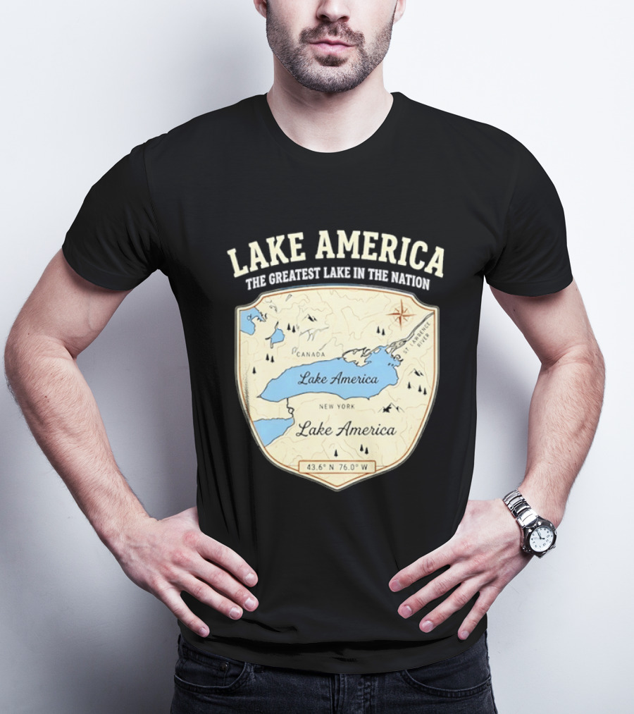 Lake America The Greatest Lake In The Nation Map Compass Cream T-Shirt