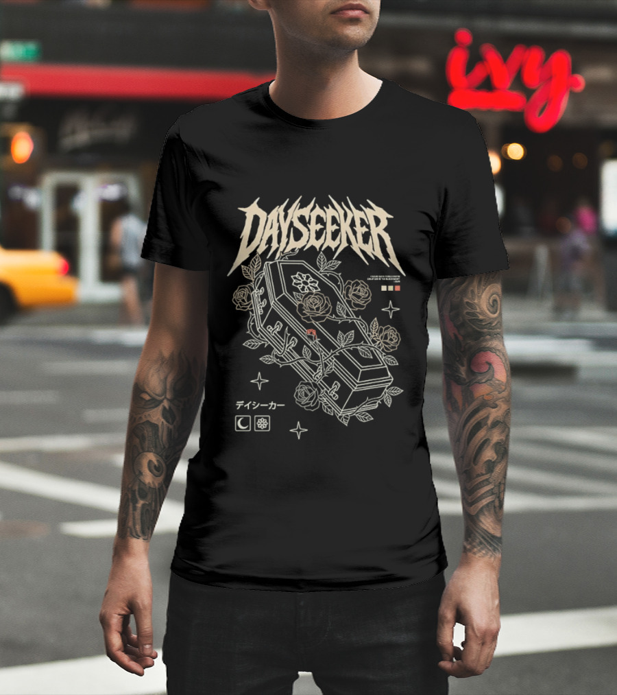 Dayseeker Coffin And Roses Metalcore Japanese Text Moon Star T-Shirt