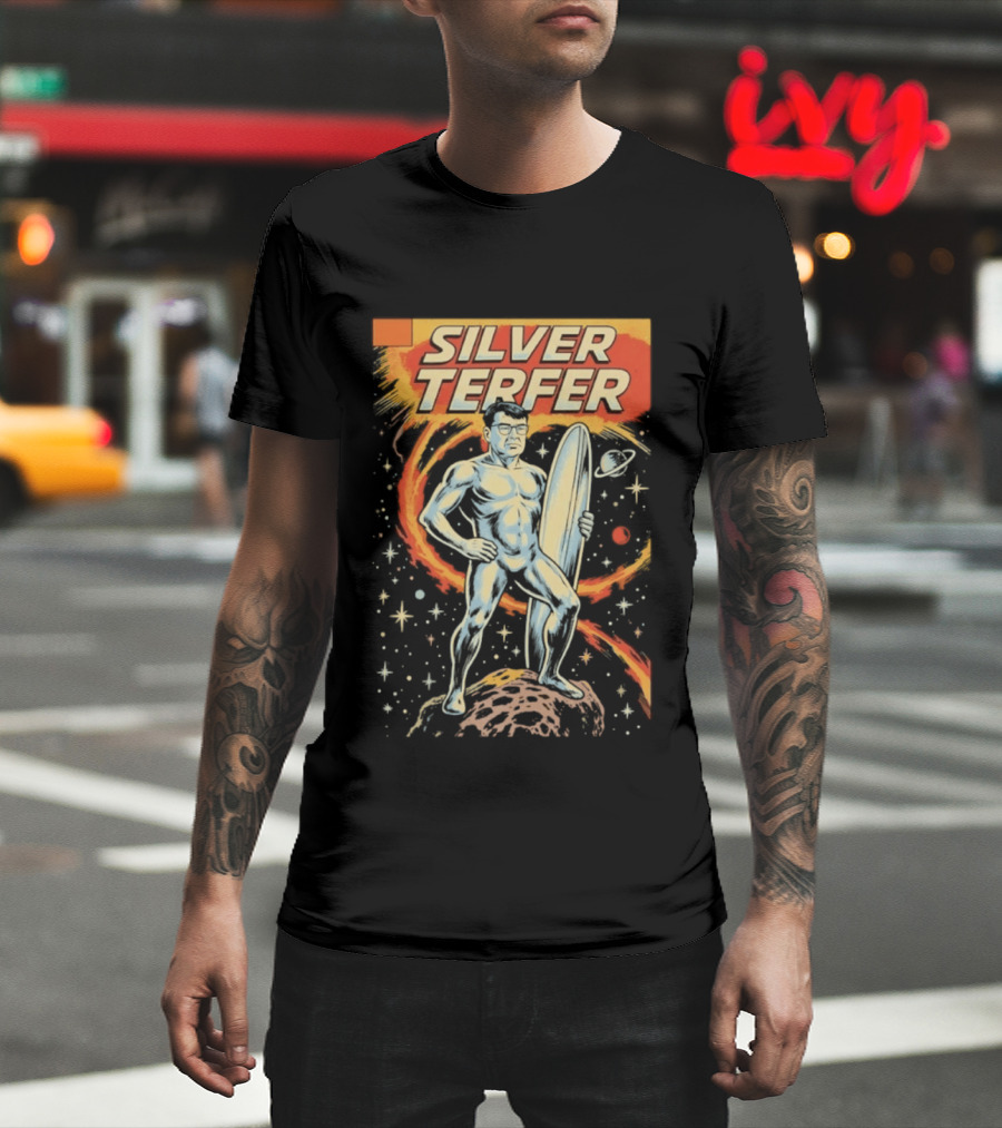 Silver Terfer Cosmic Voyager Retro Comic T-Shirt