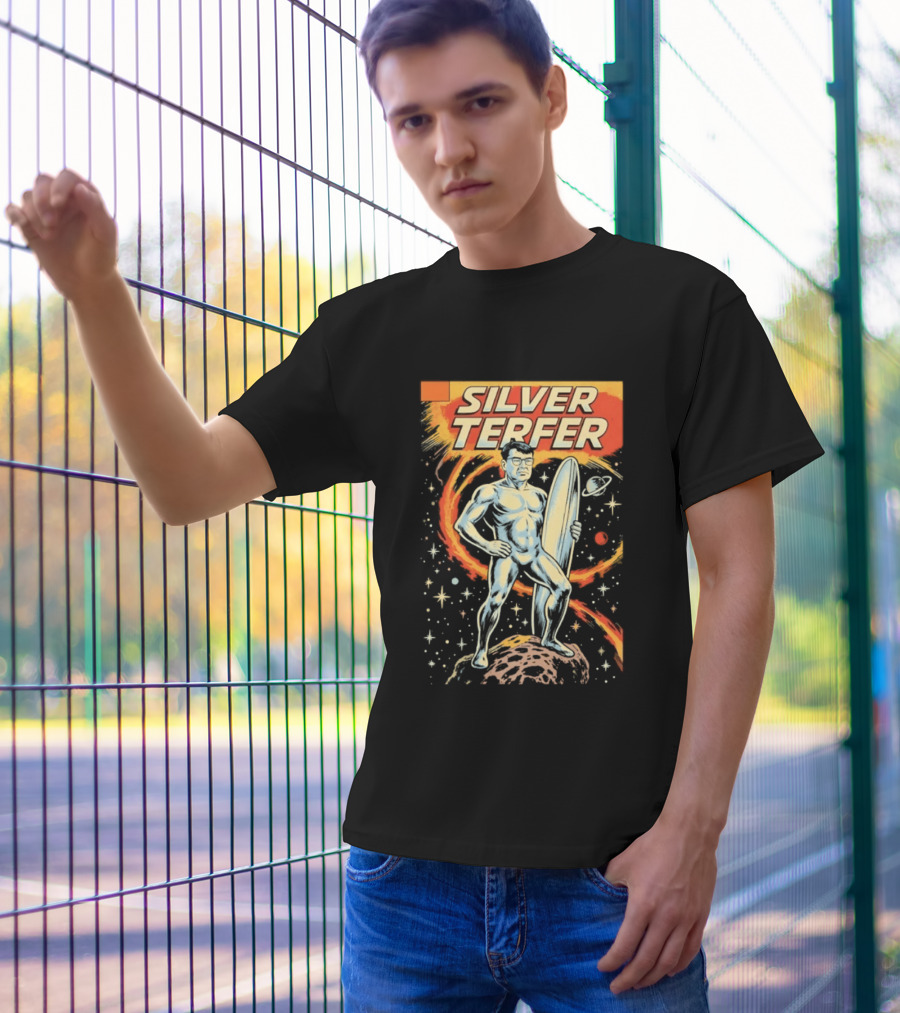 Silver Terfer Cosmic Voyager Retro Comic T-Shirt