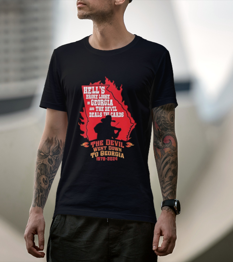 Hell's Broke Loose In Georgia The Devil Went Down To Georgia 1979 2024 And The Devil Deals The Cards T-Shirt