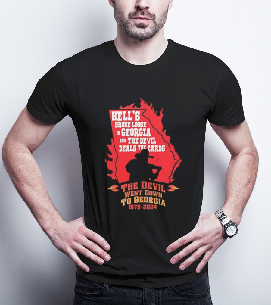Hell's Broke Loose In Georgia The Devil Went Down To Georgia 1979 2024 And The Devil Deals The Cards T-Shirt