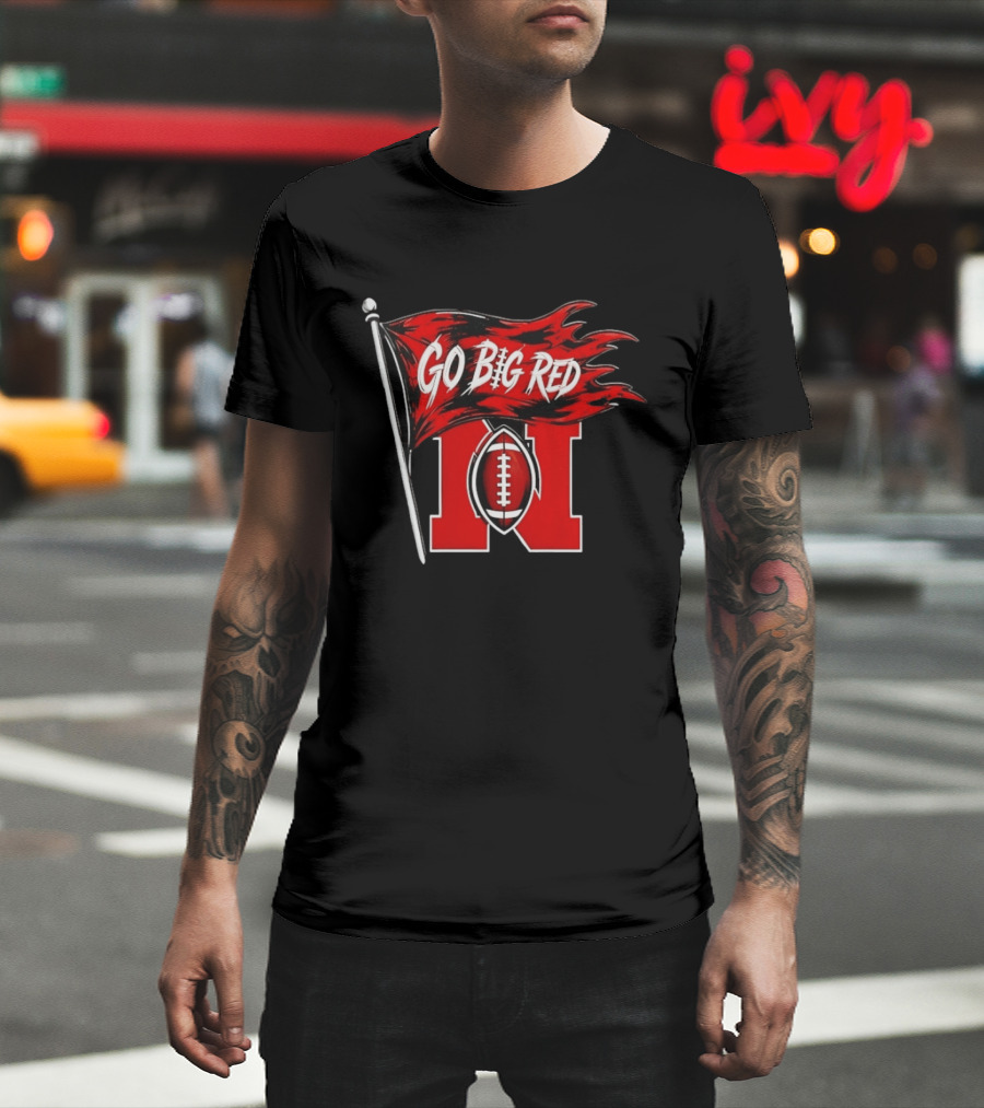Nebraska Cornhuskers Go Big Red Football Flag T-Shirt