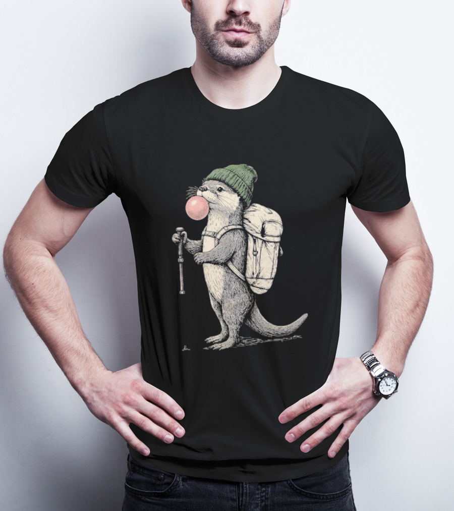 Hiking Otter Backpack Adventure With Bubble Gum T-Shirt