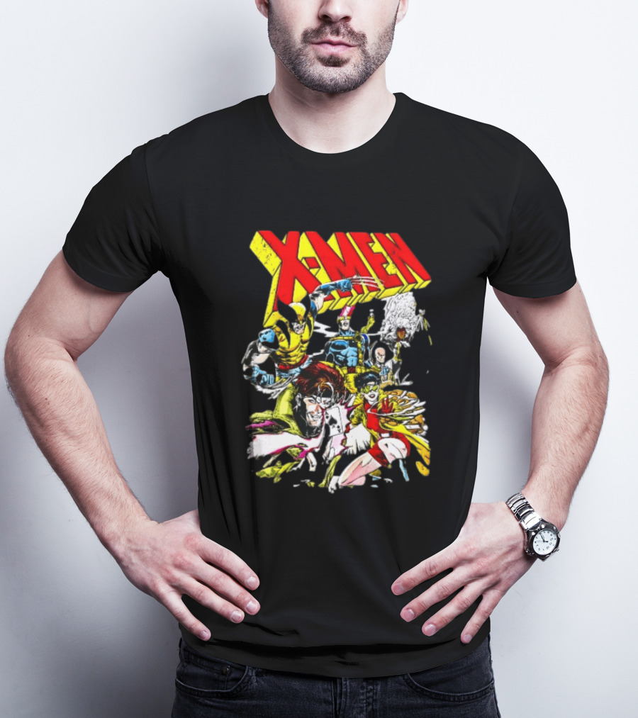 X Men Wolverine Gambit Jubilee Cyclops Storm Classic Comic Characters Distressed T-Shirt