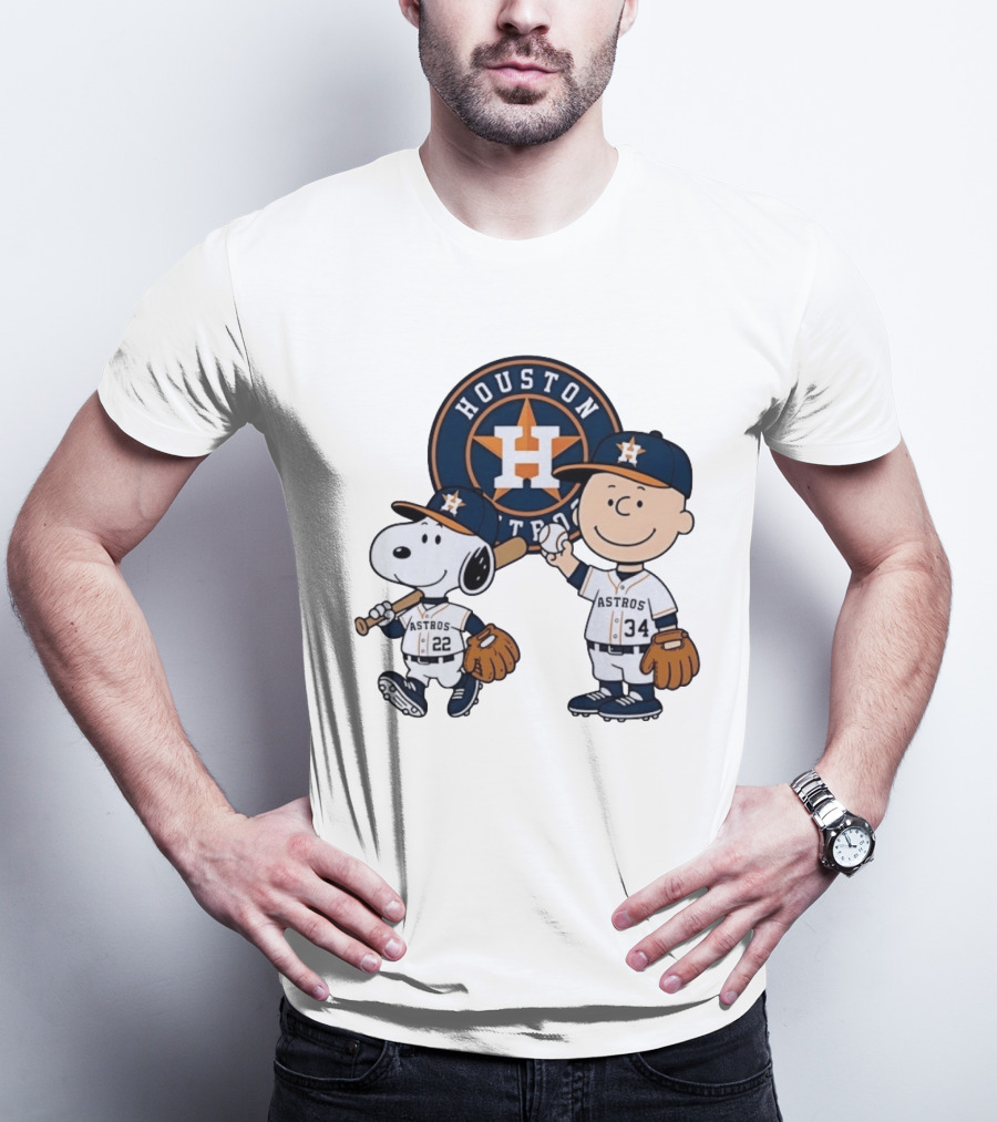 Houston Astros Snoopy Charlie Brown Baseball Player Characters T-Shirt
