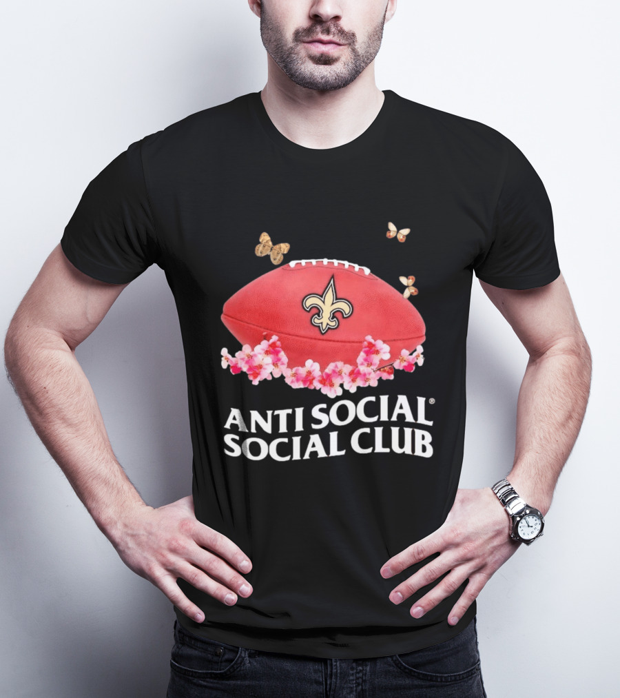 Anti Social Social Club New Orleans Saints Football Fleur De Lis Floral Butterflies T-Shirt