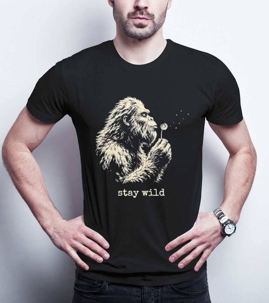Stay Wild Bigfoot Blowing Dandelion Seeds T-Shirt
