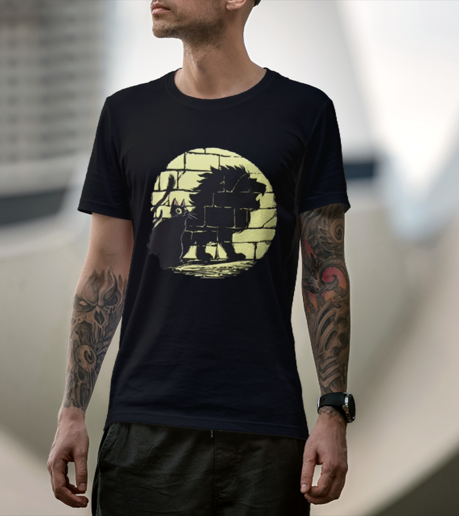 Lion Shadow Black Cat Courageous Kitten Moon T-Shirt