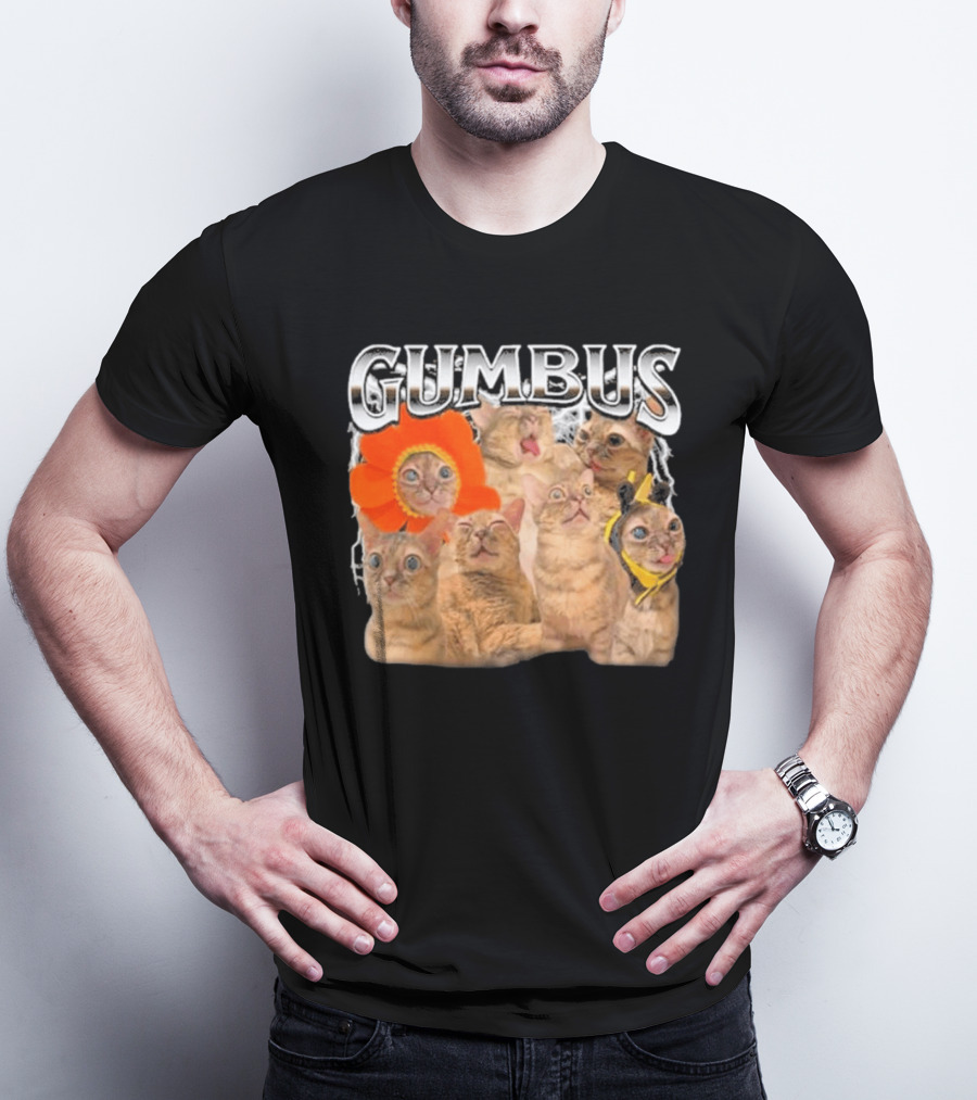 GUMBUS Funny Cat Faces With Flower And Bee Outfits T-Shirt