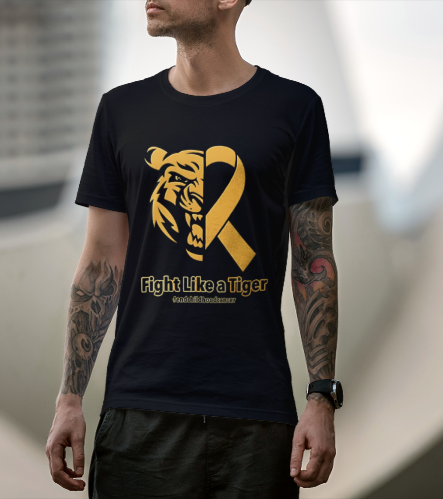 Fight Like A Tiger Childhood Cancer Awareness Gold Ribbon T-Shirt