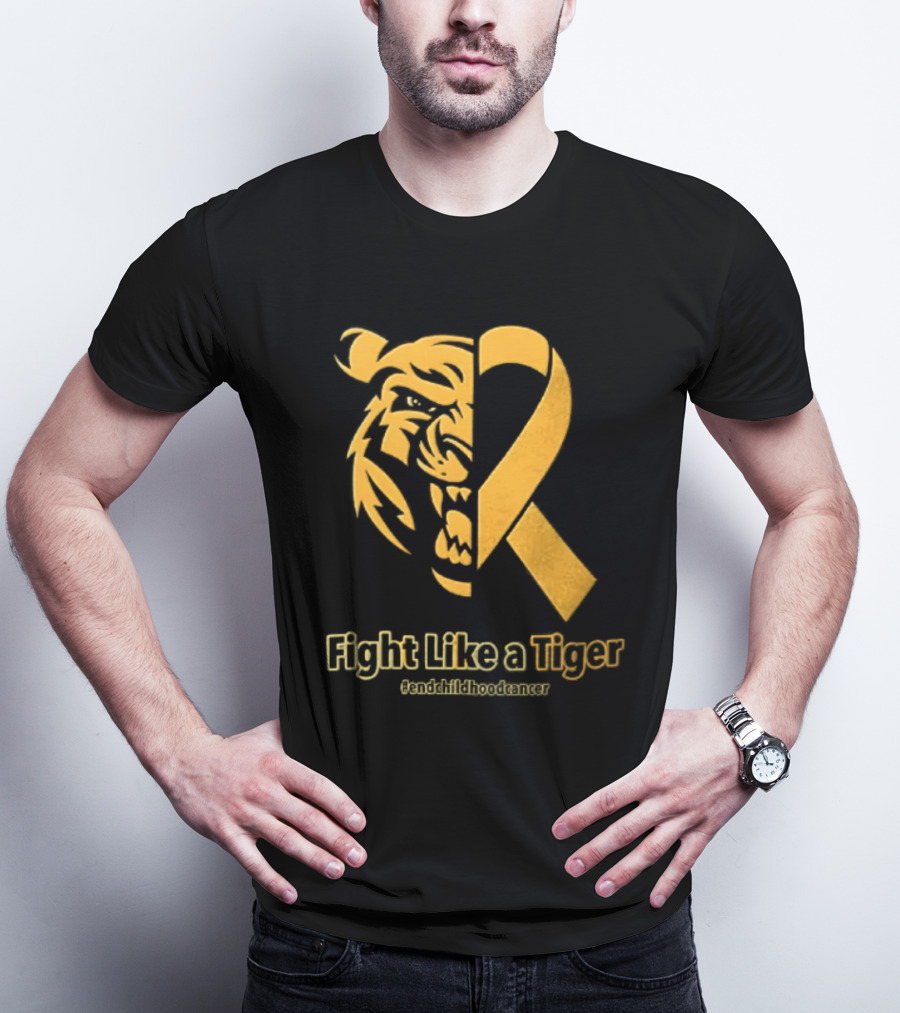 Fight Like A Tiger Childhood Cancer Awareness Gold Ribbon T-Shirt