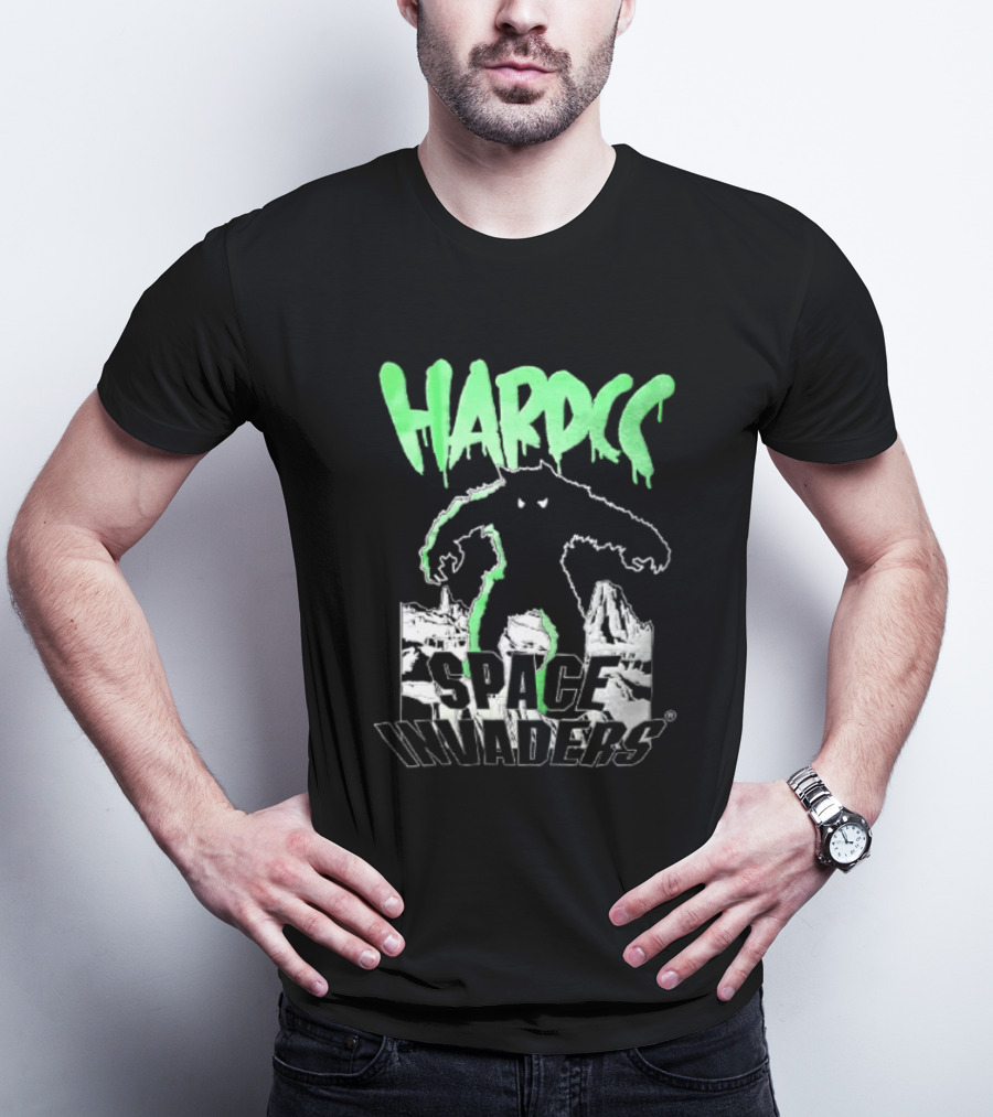 Hardcore Bigfoot Space Invaders Monster Desert Scene T-Shirt