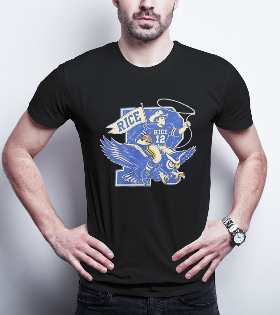 Rice Owls Football Player 12 Cowboy Riding Owl Team Spirit T-Shirt