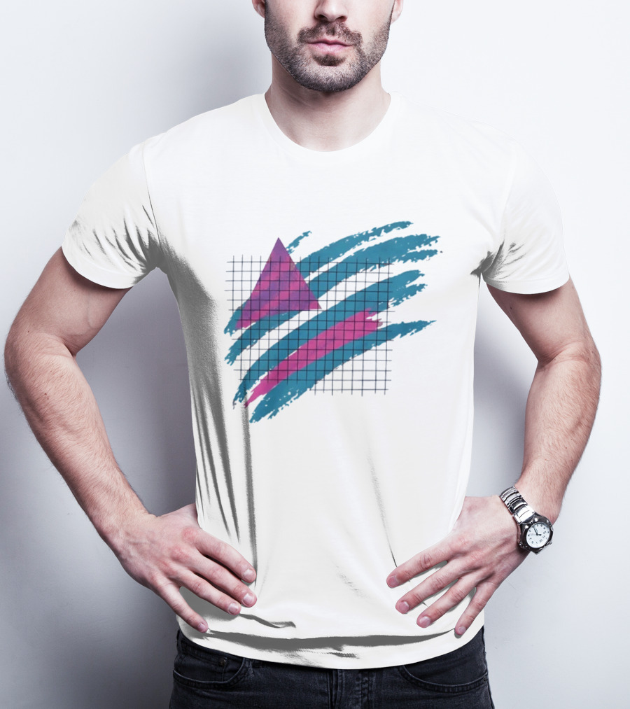 90s Neon Geometric Triangle Grid Retro Aesthetic T-Shirt